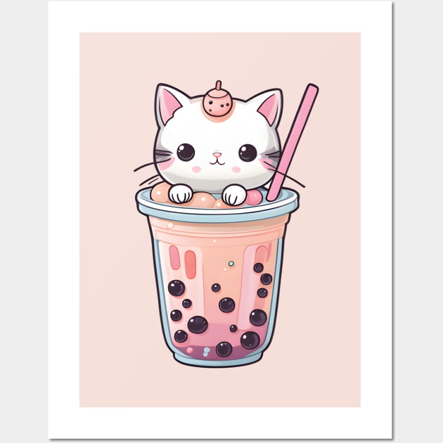Kawaii Boba Tea with Cute Kitty Cat - Boba Tea - Posters and Art Prints | TeePublic